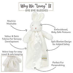 Bunnies By The Bay "Bun Bun Bunny" - 11 inch Stuffed Rabbit and Baby Blanket - Bye Bye Buddy Travel Size Baby Lovey - Super Soft Velour with Satin Lining