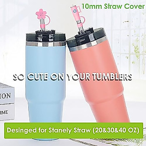 Sigowal 10Pcs Straw Cover Cap for Stanley Cup, 10mm Silicone Straw Topper Compatible with Stanley 30&40 Oz Tumbler with Handle, Reusable Drinking Straw Tip Covers Fit for Stanley Cups Accessories