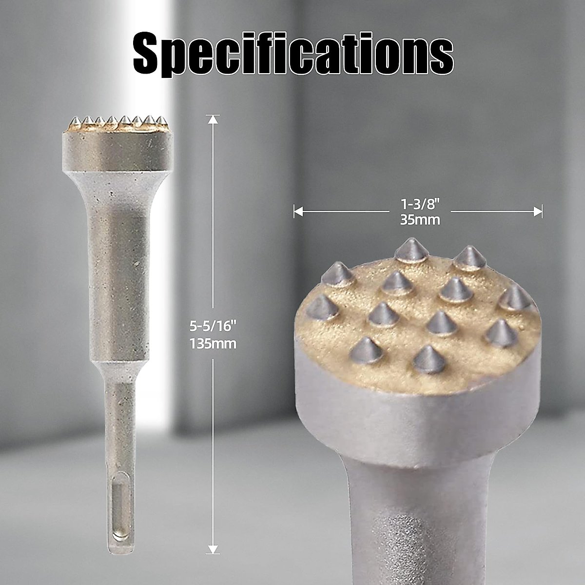 Vearter SDS Plus Bushing Tool 12 Tips, 5.3'' X 1.4'' Round Head Concrete Roughness Coating Remove Bushing Bit for Rotary Hammer, Chisel Drill Bit for Masonry, Brick Wall