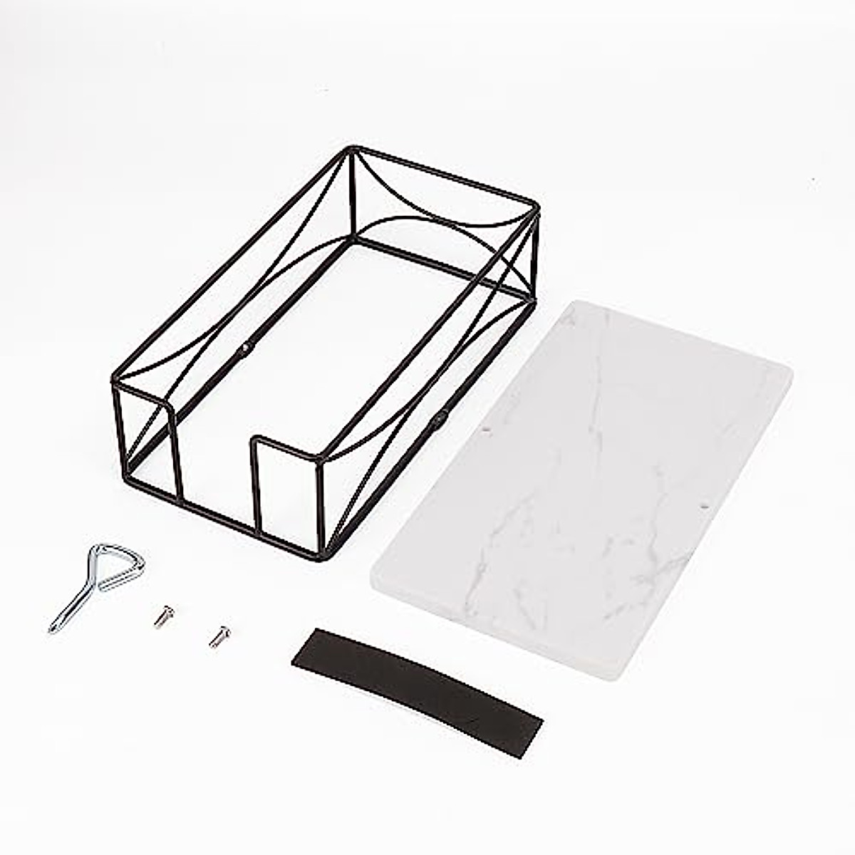 Livabber Guest Napkin Holder with Marble Base, Metal Bathroom Paper Hand Towel Storage Modern Napkin Tray Caddy for Countertop, Table Kitchen, Dinning Room (Black)