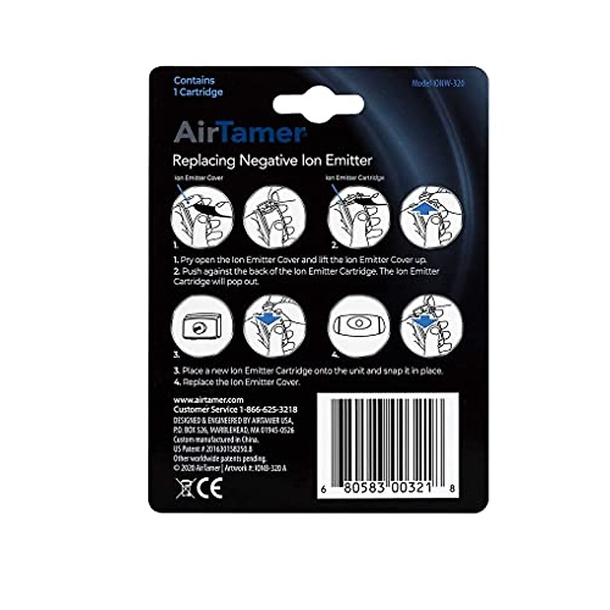 AirTamer Personal Air Purifier Replacement Negative Ion Emitter Cartridge - Made for AirTamer Model A320 (Black)