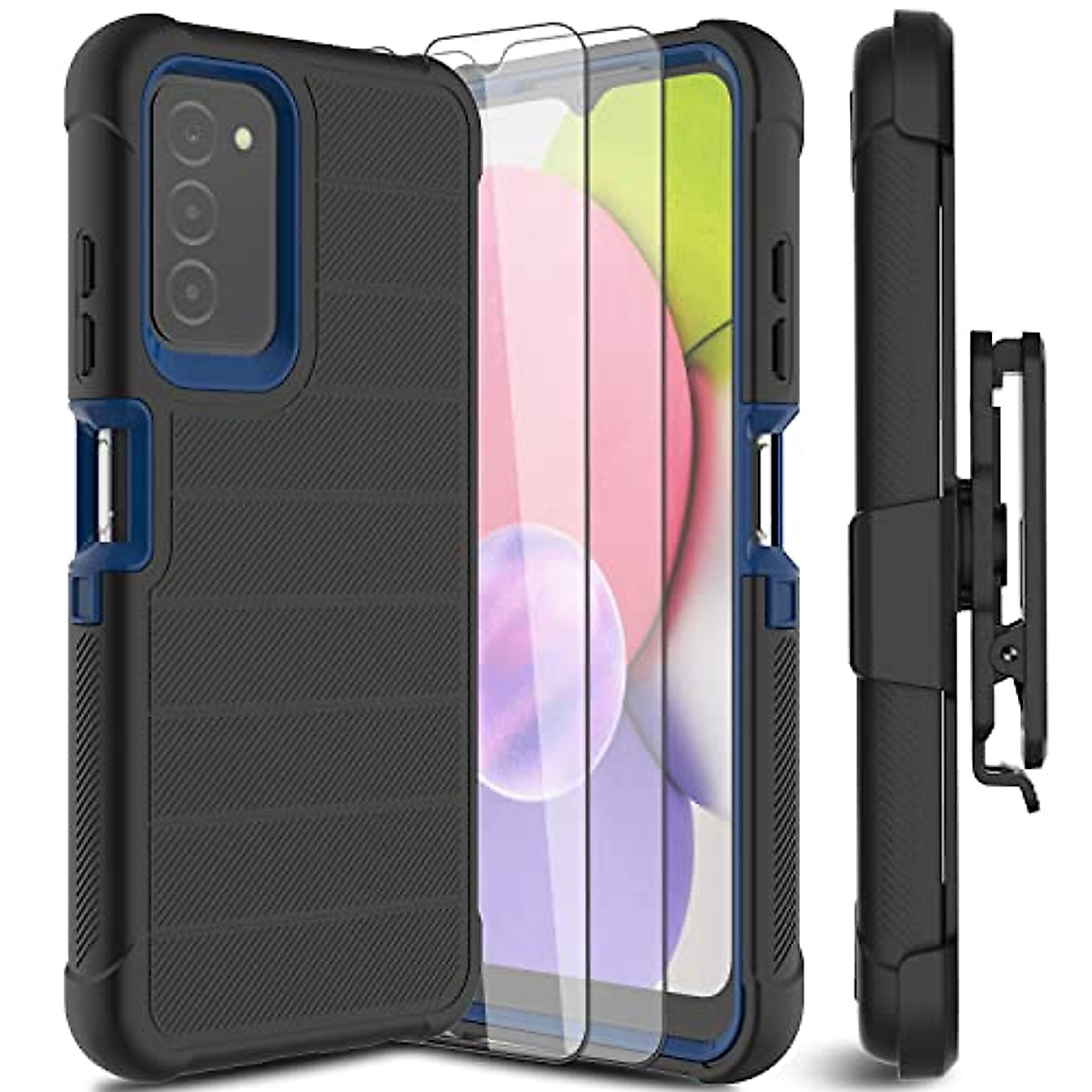 Leptech for Samsung Galaxy A03S Phone Case with Tempered Glass Screen Protector, [Holster Series] Belt Clip Hard Tough Full Heavy Duty Rugged Military Shockproof Armor Cell Phone Cover  (Black)