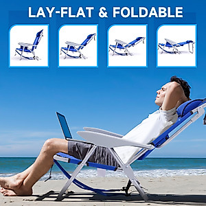 Canpsky 2PC Portable Beach Chair for Adults, 4 Position Backpack Folding Camping Chairs for Outdoor, Beach Chairs with Backpack Straps, Blue