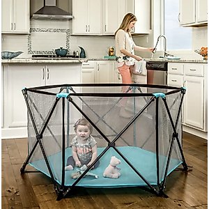 Regalo My Portable Play Yard Indoor and Outdoor, Washable, Aqua, 6-Panel, 48 Inch (Pack of 1)