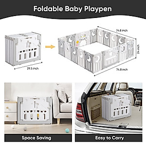 Dripex Baby Playpen, Foldable Playpen for Babies and Toddlers, Adjustable Shape Baby Fence, Safety Play Yard with Gate, Portable Play Area for Indoor or Outdoor (Grey+White,18 Panel)