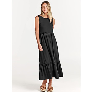 ANRABESS Women Summer Casual Sleeveless Crewneck Sundress Aline Flowy Tiered Maxi Long Beach Dress Vacation Outfits Medium Black
