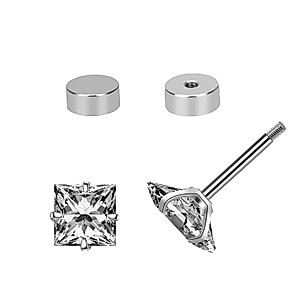 Cubic Zirconia Stud Earrings Princess Cut Square CZ Hypoallergenic 316L Surgical Steel Helix Earrings for Women Men 5 Pairs (C)