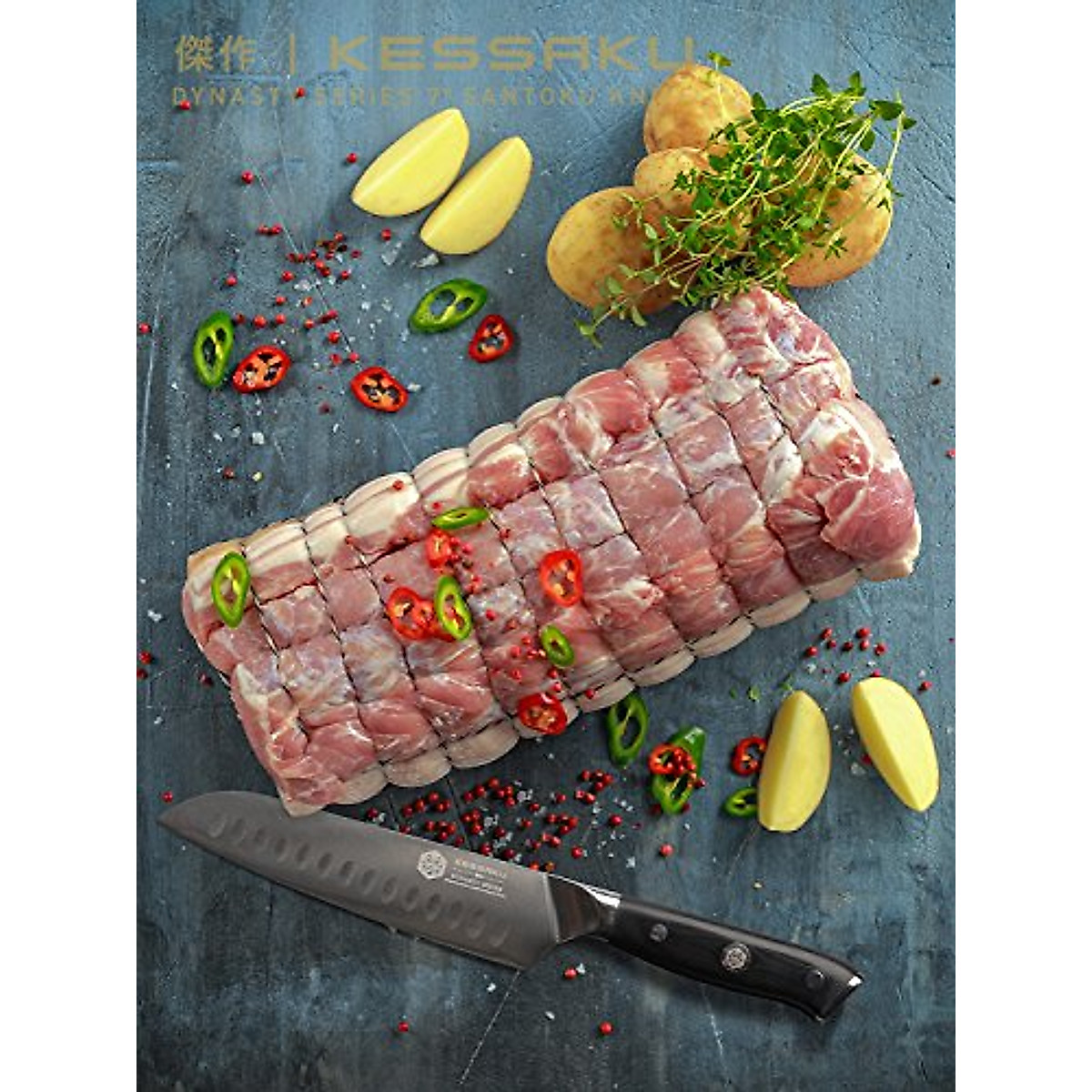 KESSAKU 4 Knife Set - Dynasty Series - Forged ThyssenKrupp German High Carbon Steel - 8-Inch Chef, 7-Inch Santoku, 5-Inch Utility, 3.5-Inch Paring