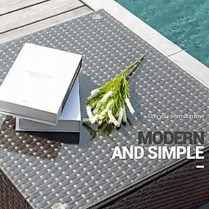 Greesum Patio Furniture Sets 6 Piece Outdoor Wicker Rattan Sectional Sofa with Cushions, Pillows & Glass Table, Beige