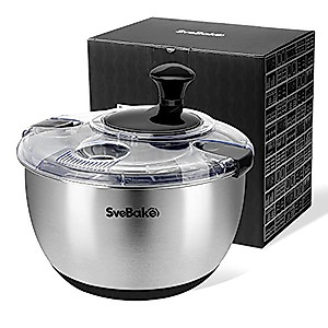 SveBake Salad Spinner Stainless Steel Large, Vegetable Washer with 4.2 Qts Bowl, Lettuce Cleaner and Dryer
