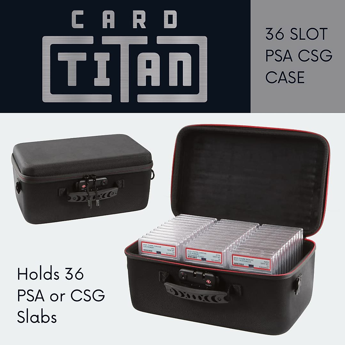 Card Titan Pro Graded Card Storage Box - Great CSG & PSA Graded Card Case with Zipper Lock - 36 Slot Trading Card Storage Box Fits 36 PSA or CSG Graded Slabs and Graded Cards