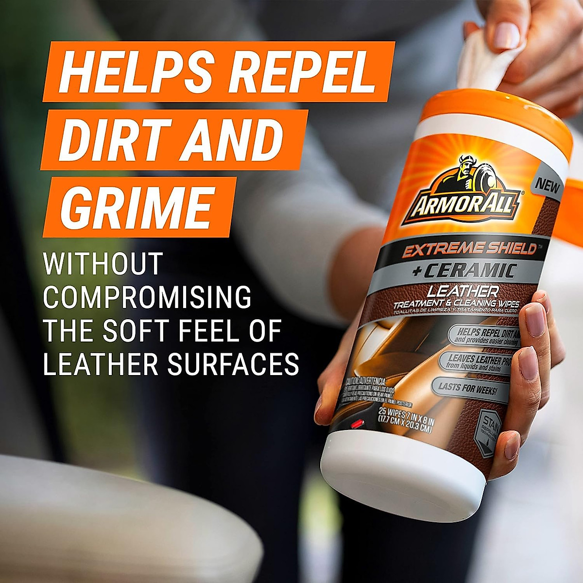 Armor All Ceramic Car Leather Cleaning Wipes, Use on Heated Seats and Leather Surfaces, Includes Ceramic Leather and Extreme Protectant Wipes - 2 Count