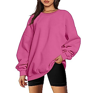 EFAN Preppy Clothes Sweatshirts Hoodies for Women Teen Girls Oversized Sweaters Cute Outfits 2023 Y2K Crewneck Pullover Tops Hotpink