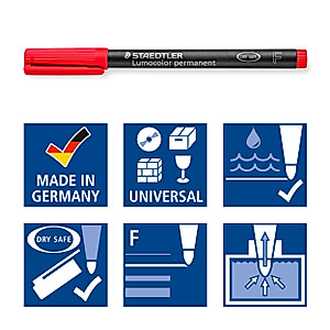 Staedtler Lumocolor Universal Pen, Fine, Felt Tip, Permanent Marker, Box of 6 Assorted Color Pens, 0.6mm 318 WP6