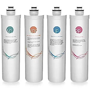 iSpring F4-CUA4 Replacement Pack for 4-Stage Ultra Filtration System CU-A4, Sediment, UF, KDF, and Activated Carbon Filter, 4 Count (Pack of 1) , White