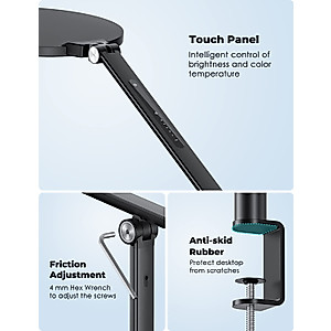 Viozon LED Desk Lamp with Clamp, Swing Arm,7'',Eye-Caring,Dimmable 3 Color Modes & 5 Brightness,Height,Angle Adjustable, Aluminum Alloy, USB Charging&Memory Function for Home Office,Read,Work,Study