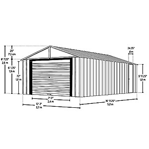Arrow Shed 12' x 17' Murryhill Garage Galvanized Steel Extra Tall Walls Prefabricated Shed Storage Building, 12' x 17', Flute Gray
