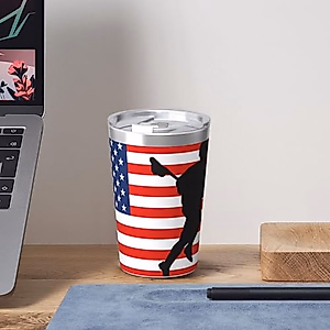 12oz Tumbler Lacrosse America Flag Stainless Steel Cup With Straw And Lid Spill Proof Bulk Double Wall Vacuum Reusable Water Tumblers For Cold Hot Drink