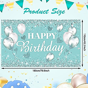 Teal Birthday Party Supplies Turquoise and Silver Birthday Backdrop Banners Turquoise Giltter Birthday Background for Women Girls Photography Birthday Photo Booth Teal Wall Decorations 5.9 x 3.6 Feet