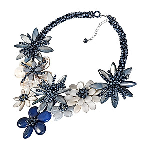 AeraVida Unique Night Garden Black and Blue Stone with Crystal Bead Statement Necklace | Handmade Flower Collar Necklace | Boho Jewelry | Gift for HER