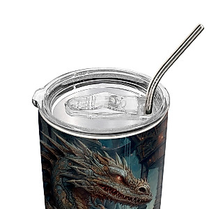 64HYDRO 20oz Steampunk Mechanical Engineer Clockwork Dragon Tumbler, Gaming, Gamer Gifts for Dragon Lovers, Stainless Steel Double Wall Vacuum Insulated Coffee Mug, Travel Cup with Lid