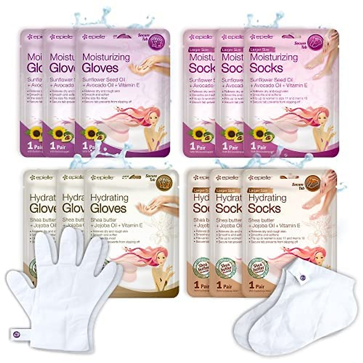 Epielle Hydrating & Moisturizing Gloves & Socks Masks Combo 12pk for Hand and Foot - Dry Hand, Dry Cracked Heel