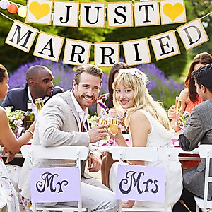 Tatuo 2 Sets Just Married Wedding Banners Bunting Garland Photo Props Signs with Heart for Bridal Shower Wedding Party Decoration