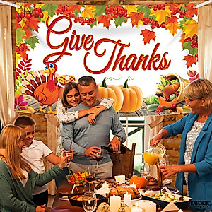 KatchOn, Give Thanks Banner - XtraLarge, 72x44 Inch | Thanksgiving Backdrop for Thanksgiving Decorations | Thanksgiving Wall Banner | Happy Thanksgiving Banner for Thanksgiving Party Decorations