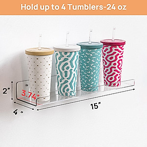 upsimples Clear Acrylic Shelves for Wall Storage, 15" Acrylic Floating Shelves Wall Mounted, Kids Bookshelf, Display Ledge Wall Shelves for Bedroom, Living Room, Bathroom, Kitchen, Set of 4