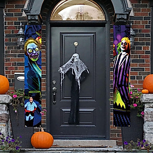 Scary Creepy Halloween Porch Banner Classic Movie Role Front Porch Welcome Sign Horror Halloween Party Decorations-12×71''