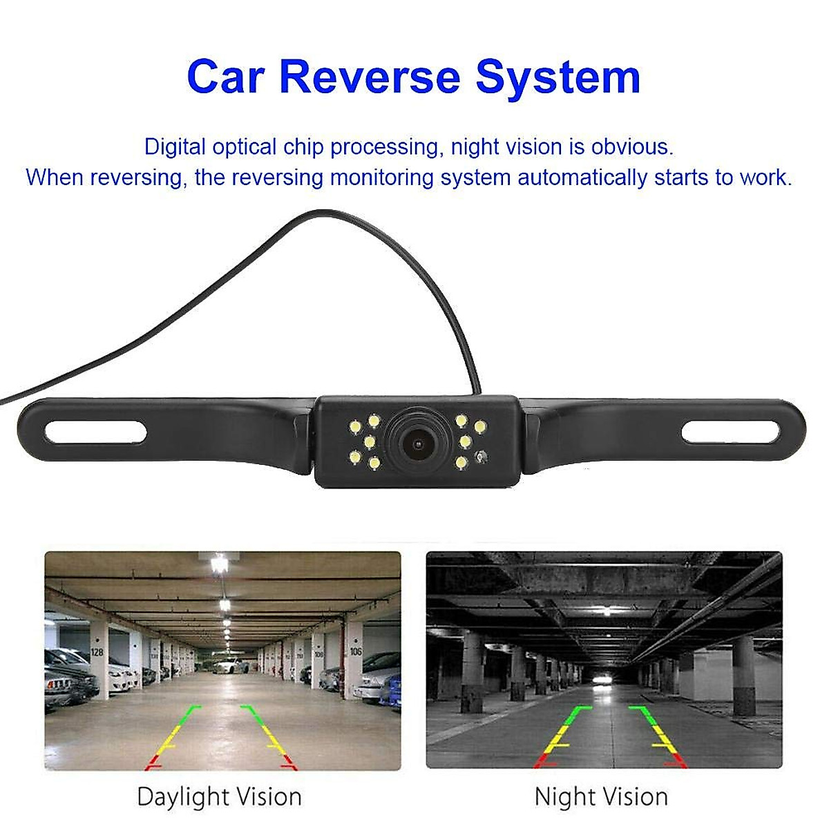 License Plate Camera, Waterproof Car 9LEDs License Plate Rear View Reverse Camera Wide Angle IP67 Waterproof Night Vison Reverse Backup Monitoring System