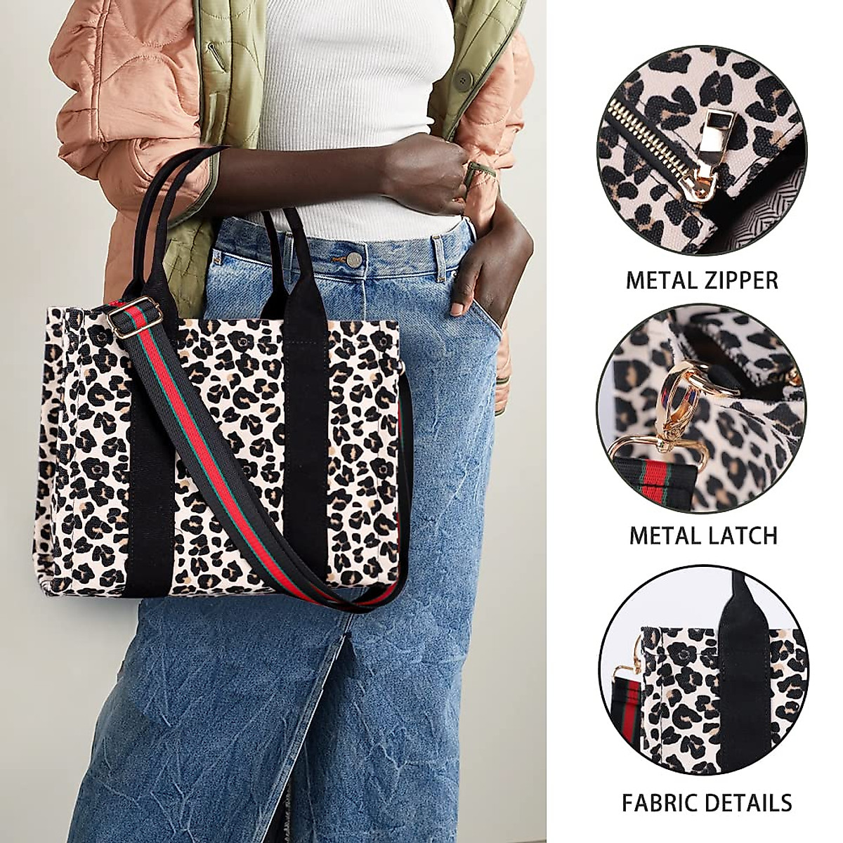 Canvas Tote Bag for Women Top Handle Handbag Crossbody Tote Bag for Women Canvas Tote Bag with Zipper Trendy Shoulder Bag Everything Tote Bag with Adjustable Strap