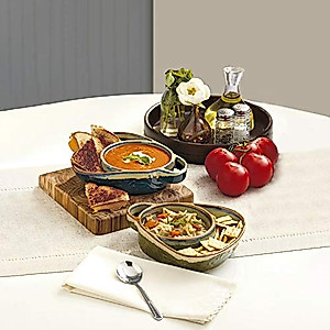 Briskly41 Stoneware Chip Dip Soup Side Bowls for Parties with Rustic Southwestern Cracker Kitchen Decor Embossed Unique Blue Green Set Of 2