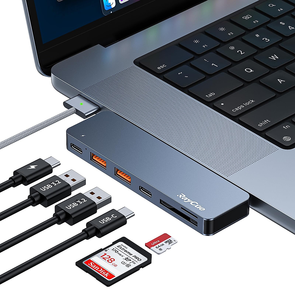 RayCue USB C Adapter for MacBook Pro/Air M1 M2 2023 2022 2021 13" 15" 16", 6 in 2 MacBook Pro Accessories with 10Gbps 2*USB 3.2, 10Gbps USB C Data Transfer, SD/TF Card Reader, and Thunderbolt 3 Port