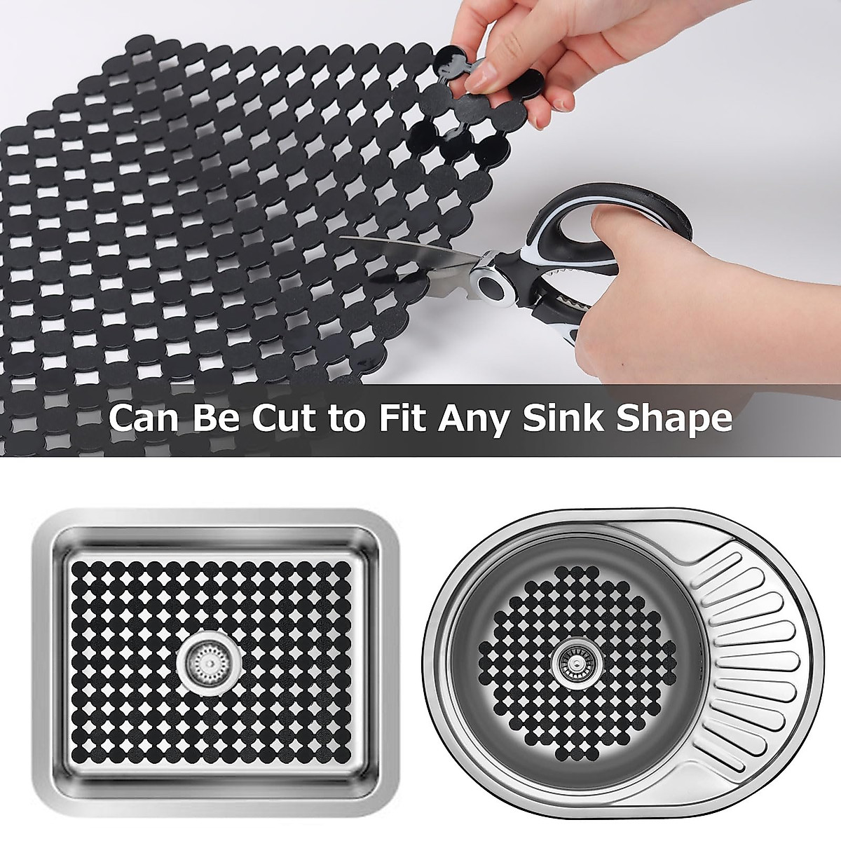 YTCYKJ Kitchen Sink Mat for Stainless Steel/Ceramic Sinks,2 Pack Dish Sink Mats for Kitchen Sink with Scissors, Fast Draining,Easy to Clean,DIY Cut,15.7 X 11.8 Inch(Dark Black)