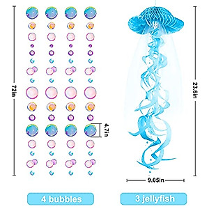 Akaz Honeycomb Jellyfish Bubble Garland Party Blue Rainbow Transparent Bubble Garland Ocean Theme Party Decoration,Holiday Party Baby Shower Mermaid Party HomesKindergarten Decor