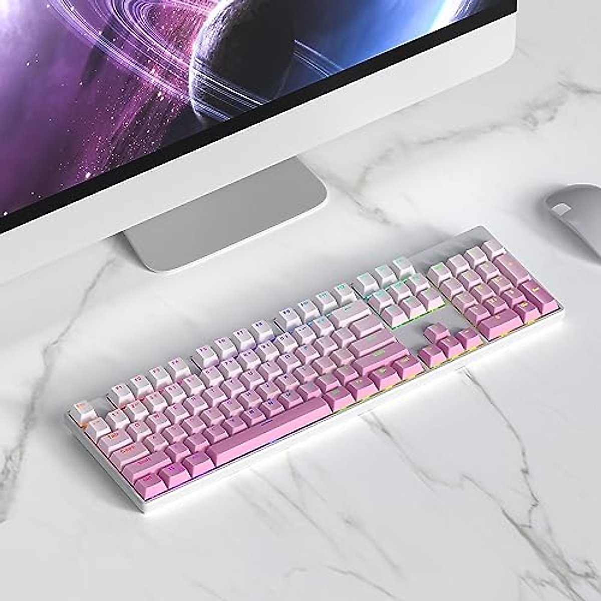 Ussixchare Gradient Keycaps, PBT Double Shot 104 Keys Keycaps, OEM Profile Custom Keycaps Set for 61/87/104 Cherry Gateron MX Switches Mechanical Keyboard(Lover Pink)