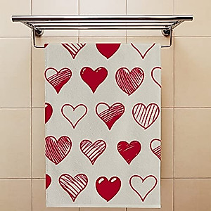 My Little Nest Hand Sketched Red Hearts Hand Towels Set for Bathroom Kitchen Towels Absorbent Bath Towel Fingertip Towel Multiprupose for Guest Gym Spa Bar 30 x 15 inch