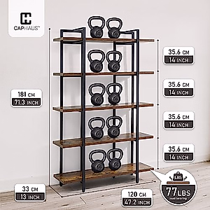 CAPHAUS 5-Tier Book Shelf, 71” H Vintage Industrial Bookcase with Open Display Shelving, Wooden and Metal Shelving Unit, Bookshelves and Bookcases, Stand Shelf for Bedroom, Home Office, Rustic Oak