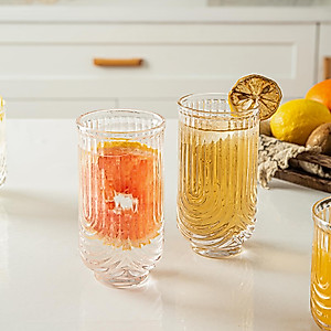 INSETLAN Vintage Glassware Arch Design Glass cups Set of 4, Fashioned Ripple Glassware Highball Glass, Classic Transparent Cocktail Glasses, for Bar Beverages Ice Coffee Juice Water (4pcs-L)