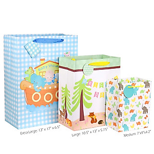 12 Pcs Baby Gift Bags, Large, Medium and Small Gift Bags Assortment for Baby Shower, Birthday, Parties, Baby Girl, and Baby Boy (Assorted Sizes)