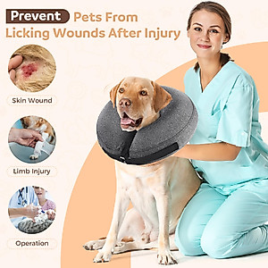 Haoion Inflatable Dog Cone Collar, Recovery Dog Cone After Surgery, Adjustable Blow up Dog Donut Collar, Pet Recovery Collar for Dogs and Cats Size M 8”-12”