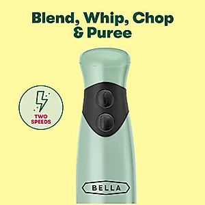 BELLA Immersion Hand Blender, Portable Mixer with Whisk Attachment - Electric Handheld Juicer, Shakes, Baby Food and Smoothie Maker, Stainless Steel, Sage