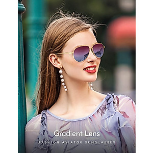 LUENX Men Women Aviator Sunglasses Polarized - UV 400 Protection Nonmirror Lens Metal Frame with Accessories 60mm(Gradient Red and Blue lens)