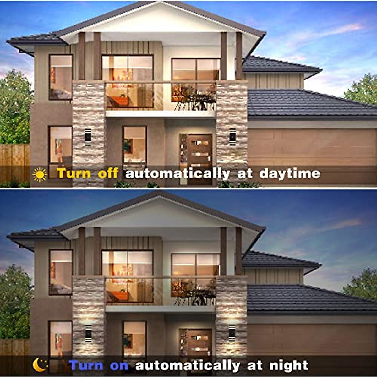 DASTOR Dusk to Dawn Outdoor Wall Lights 2 Pack, 3000K Warm White Exterior Sconce Light Fixture, Up and Down Porch Lights Outdoor Wall Mount, Aluminum Waterproof Outdoor Lights for House Porch Patio