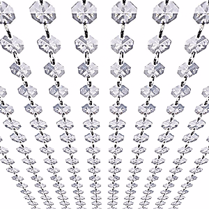 33ft K9 Glass Crystal Garland Strands - Hanging Chandelier Gem Bead Chain - 14mm Clear Octagon Prism Diamond String Decorations for Wedding Party Manzanita Centerpiece Christmas Tree