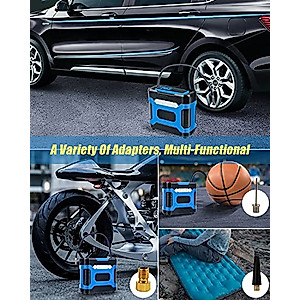 Tire Inflator Portable Air Compressor, Air Pump for Car Tires 12V DC Car Tire Pump with Digital Pressure Gauge, 150PSI Car Air Pump with Emergency LED Light for Cars, Bikes, Balls, and Others - Blue