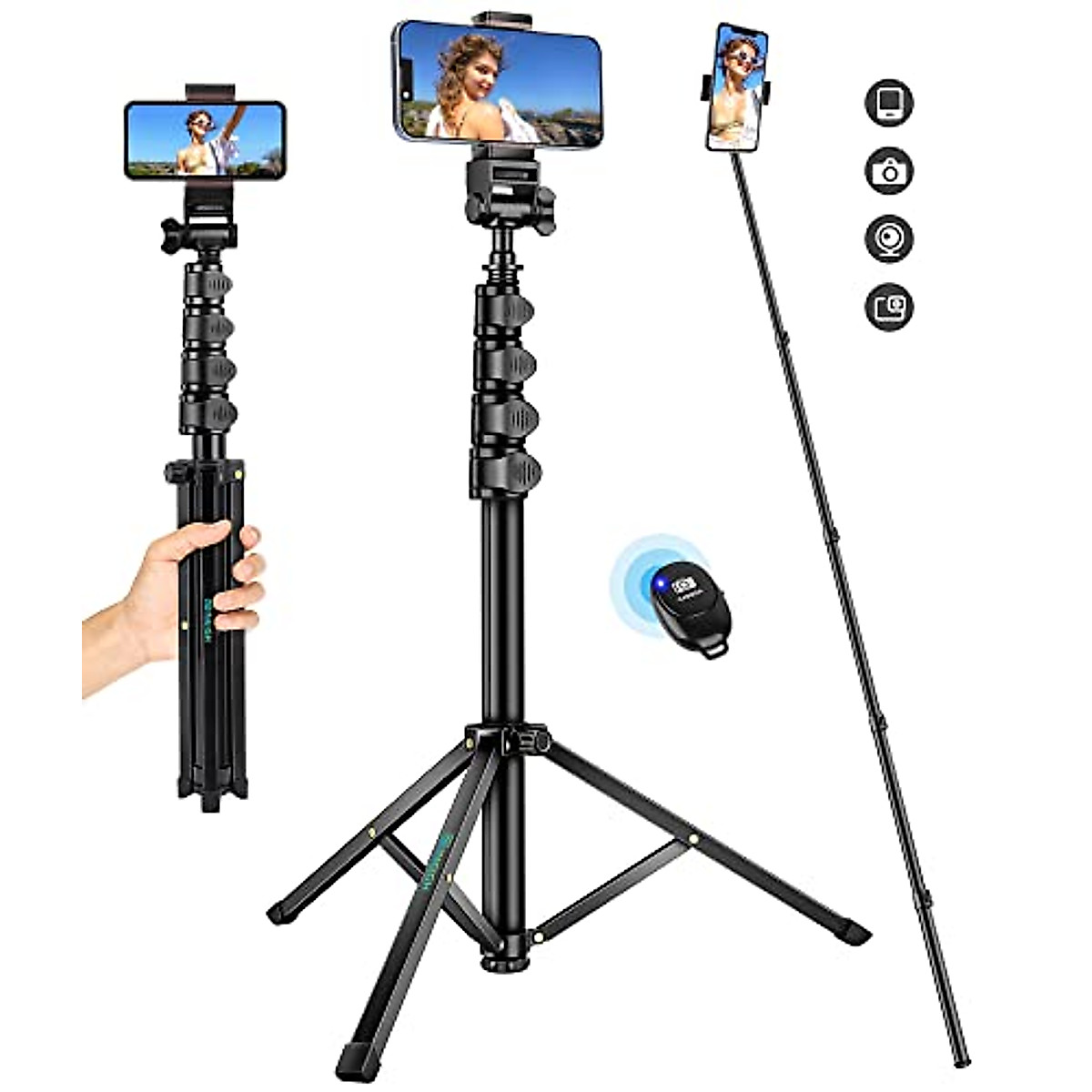 70" Phone Tripod Stand for Recording, Selfie Stick Tripod with Remote Phone Mount, Flexible Travel Tripod for Video Vlogging Photography, Compatible with iPhone Android iPad Cell Phone and Camera