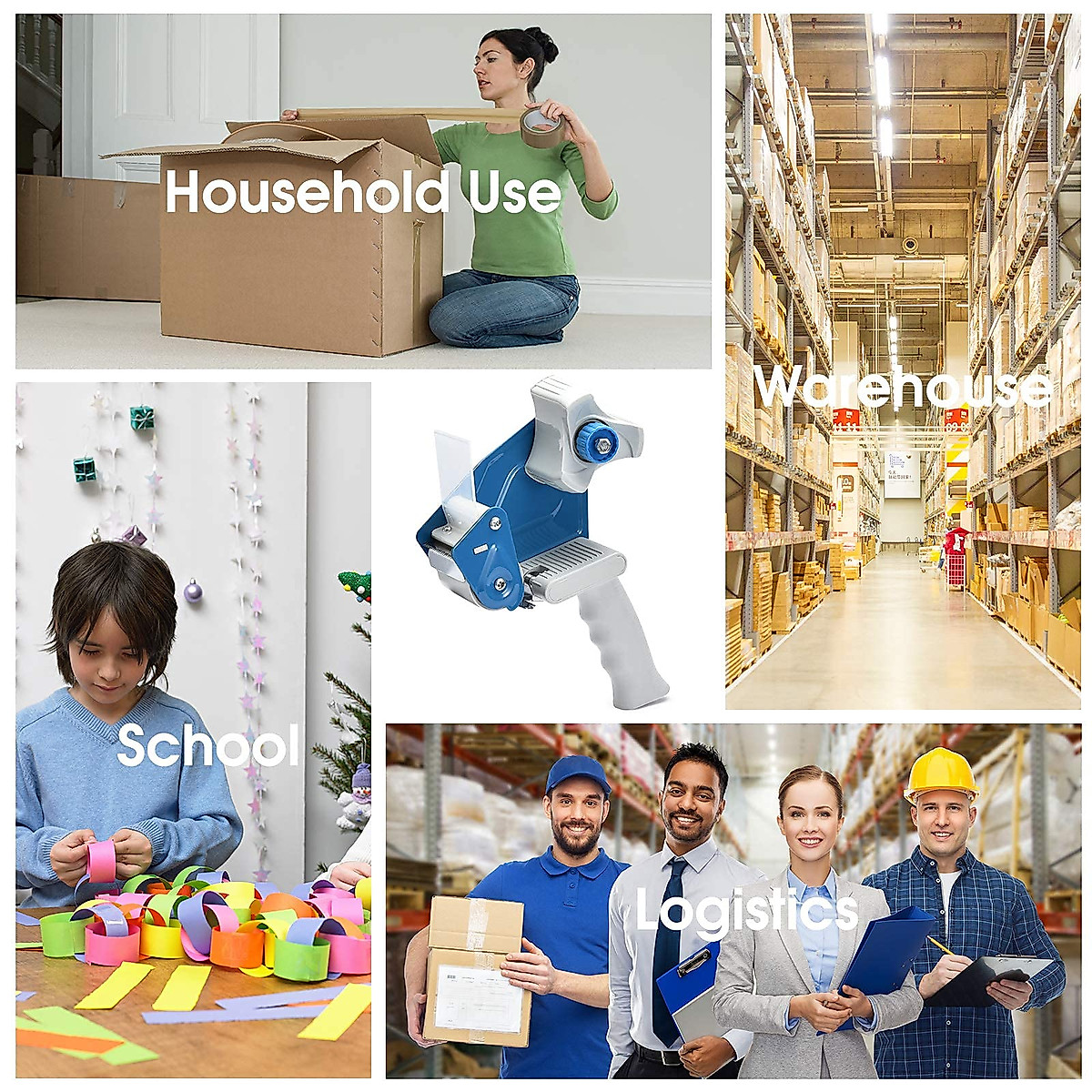 Packing Tape Dispenser Gun, Pacific Mailer 3 Inch Tape Gun Dispenser with 3 Inch Carton Packing Tape, Lightweight Industrial Side Loading Tape Dispenser - Blue