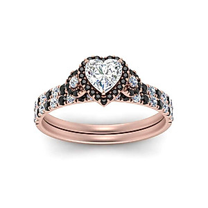 1.11 Carat Heart Shaped Diamond Wedding Ring Sets with White Diamond in 14K Rose Gold Birthstone Handcrafted Lightweight Modern Design Eternity Love and Promise Birthday Gift